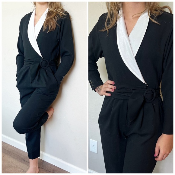 Vintage | Pants & Jumpsuits | Vintage 9s Black Wool Womens Tuxedo ...